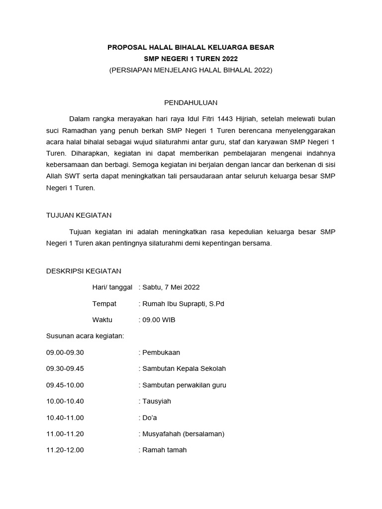 Proposal Halal Bihalal SMPN 1 Turen 2022 | PDF | Kesehatan Holistik