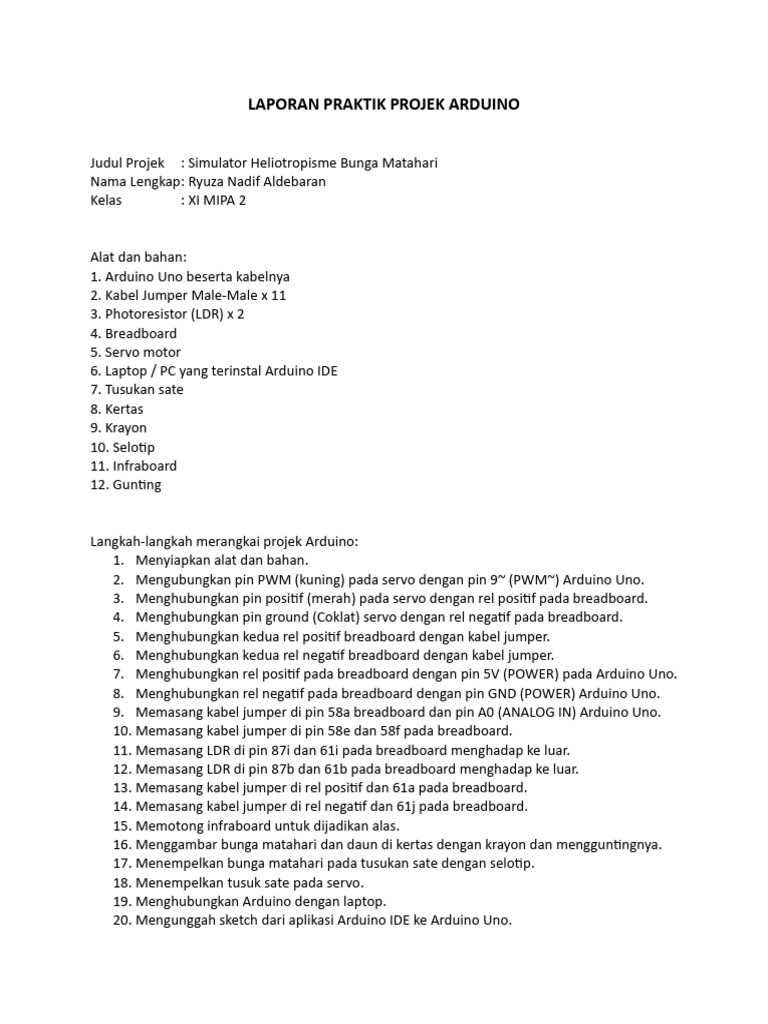 Laporan Praktik Projek Arduino | PDF