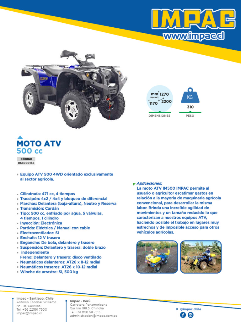 Ficha Tecnica Moto Atv 500 IMPAC PDF | PDF