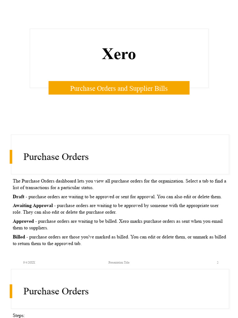 Xero Purchase Orders and Bills | PDF | Invoice | Business