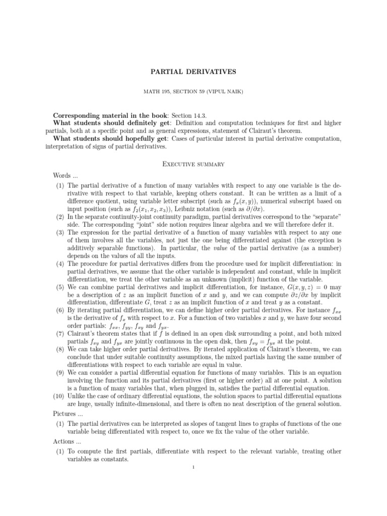 Partial Derivatives | PDF | Derivative | Elasticity (Economics)