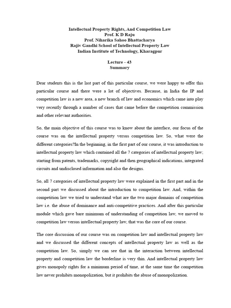 Lec 43 | PDF | Competition Law | Intellectual Property