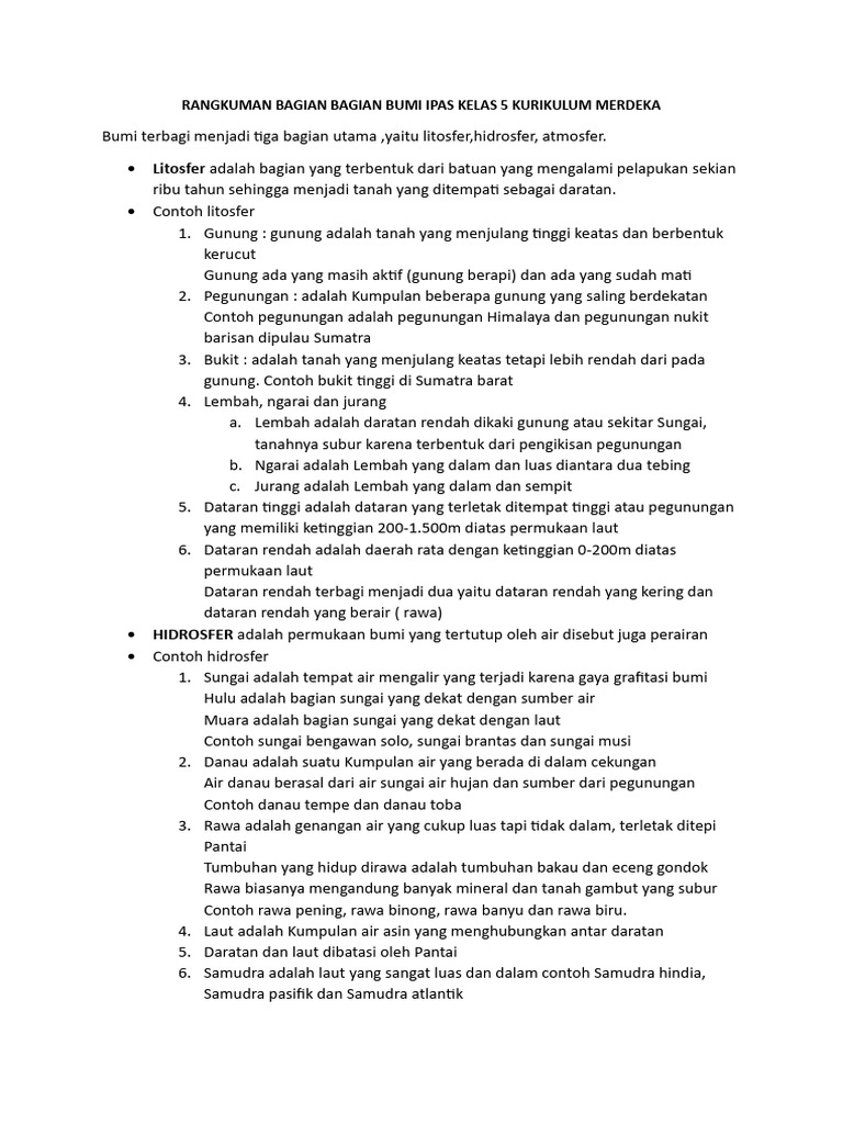 Rangkuman Bagian Bagian Bumi Ipas Kelas 5 Kurikulum Merdeka | PDF