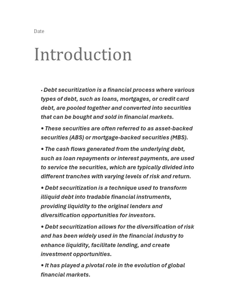 Understanding Debt Securitization Process | PDF | Securitization ...