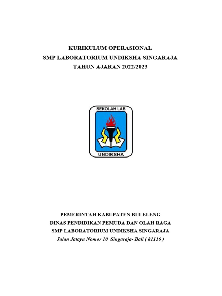 Kurikulum Operasional SMP Lab Undiksha - 2022-2023 | PDF