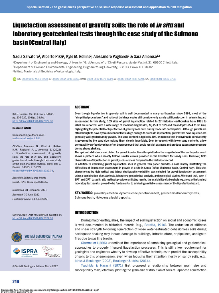 Liquefaction Assessment of Gravelly Soils The Role of in Situ and ...