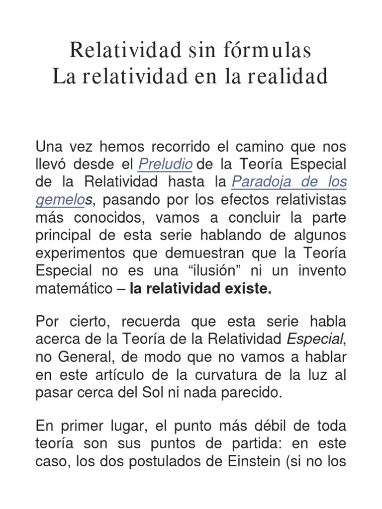 Experimentos que Validan la Relatividad | PDF | Masa | Relatividad general