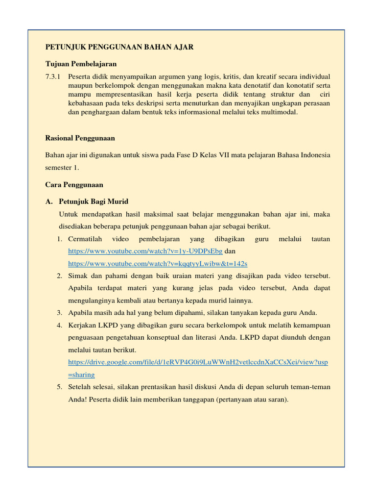 1319 - Petunjuk Penggunaan Bahan Ajar 7.3.1 Video Struktur Dan Aspek ...