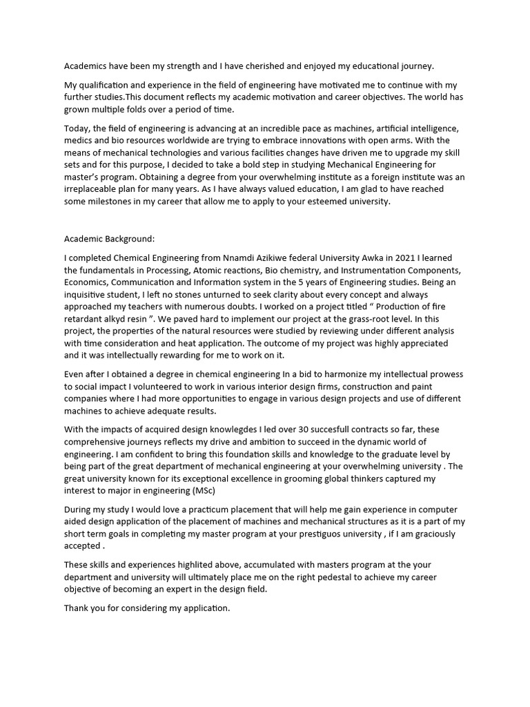 #2 Statement of Purpose For Engineering | PDF | Engineering | Cognition