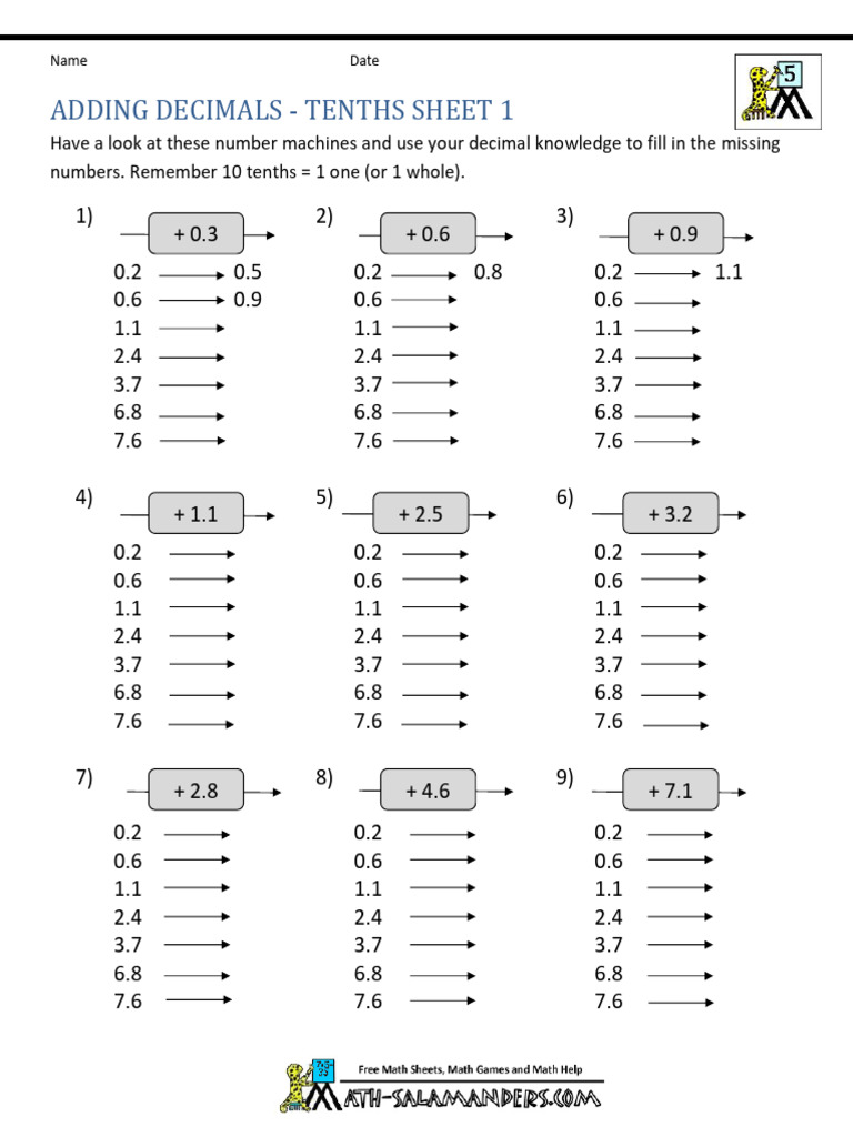 Adding Decimal - Worksheet | PDF