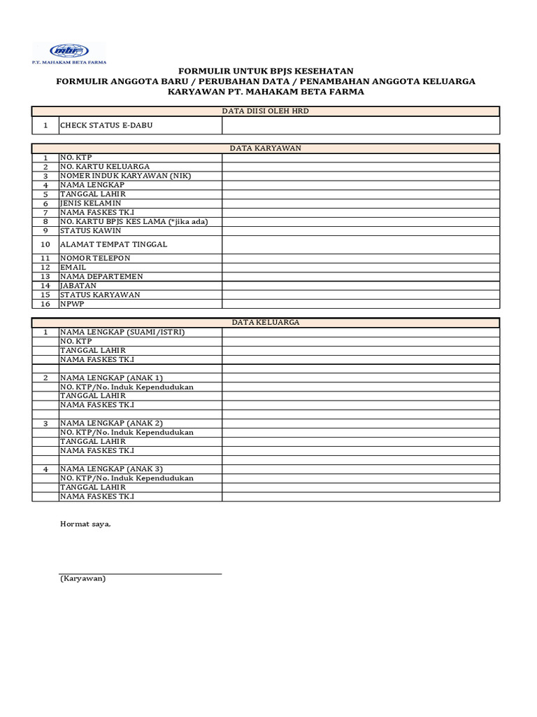FORM BPJS Kesehatan | PDF