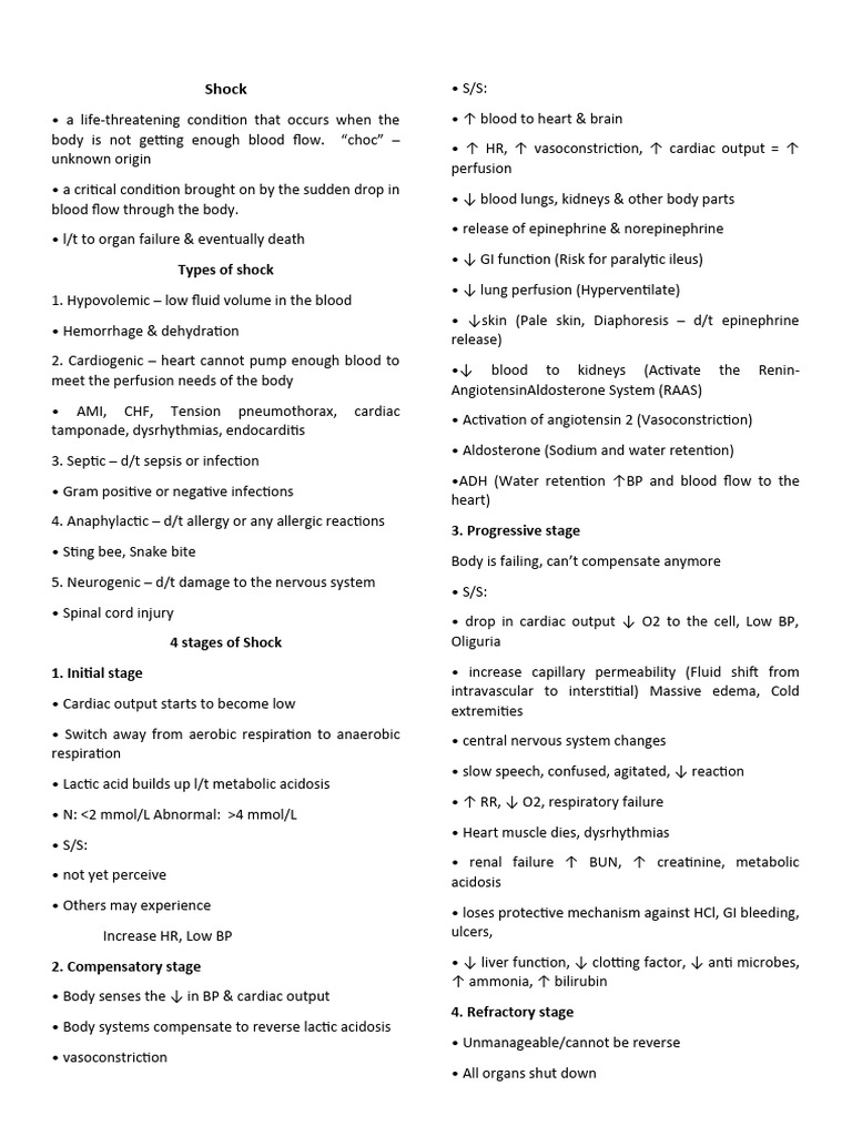 Shock Notes | PDF | Shock (Circulatory) | Cardiovascular System
