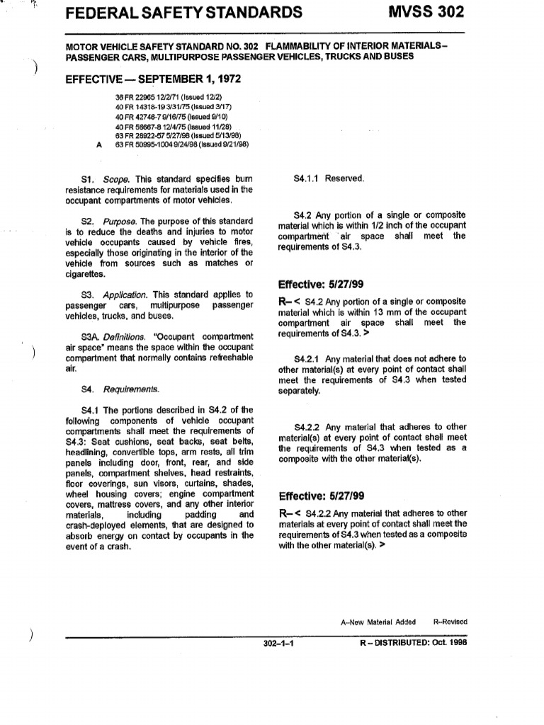 Mvss 302 Federal Safety Flammability | PDF