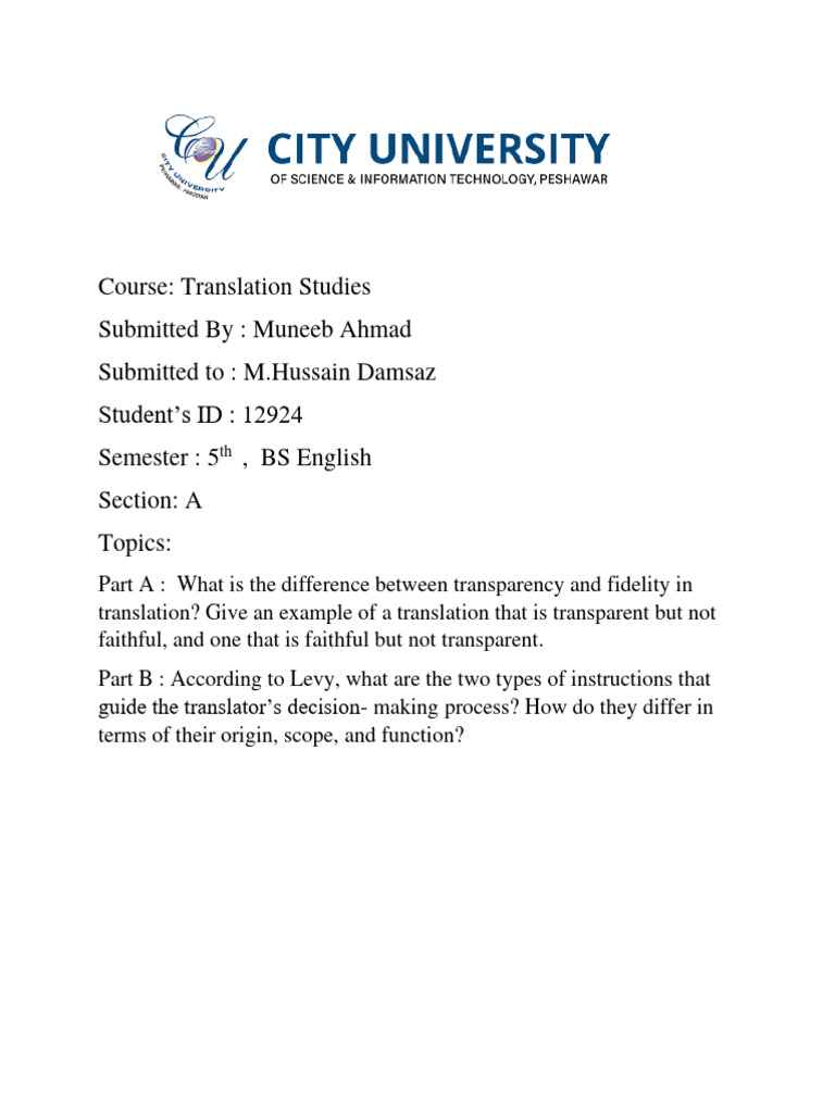 Transparency vs. Fidelity in Translation | PDF | Translations | Idiom
