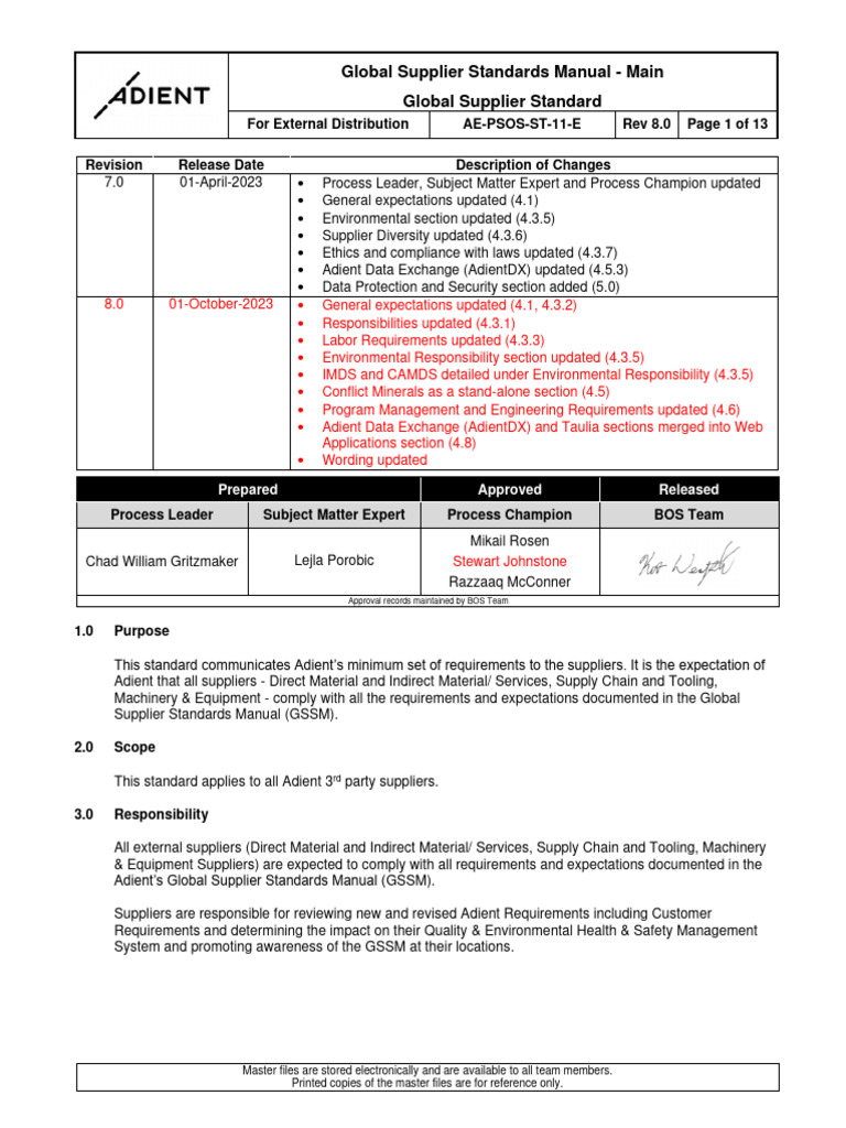 Adient Global Supplier Standards Manual - Main (GSS) | PDF | Computer Security | Security