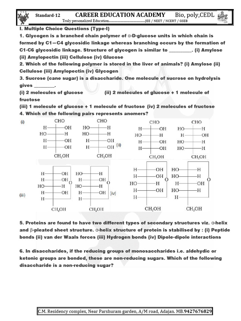 12 CB & GB Q. Bank CH 14, 15 & 16 Polymers and Everday | PDF | Polymers | Glucose