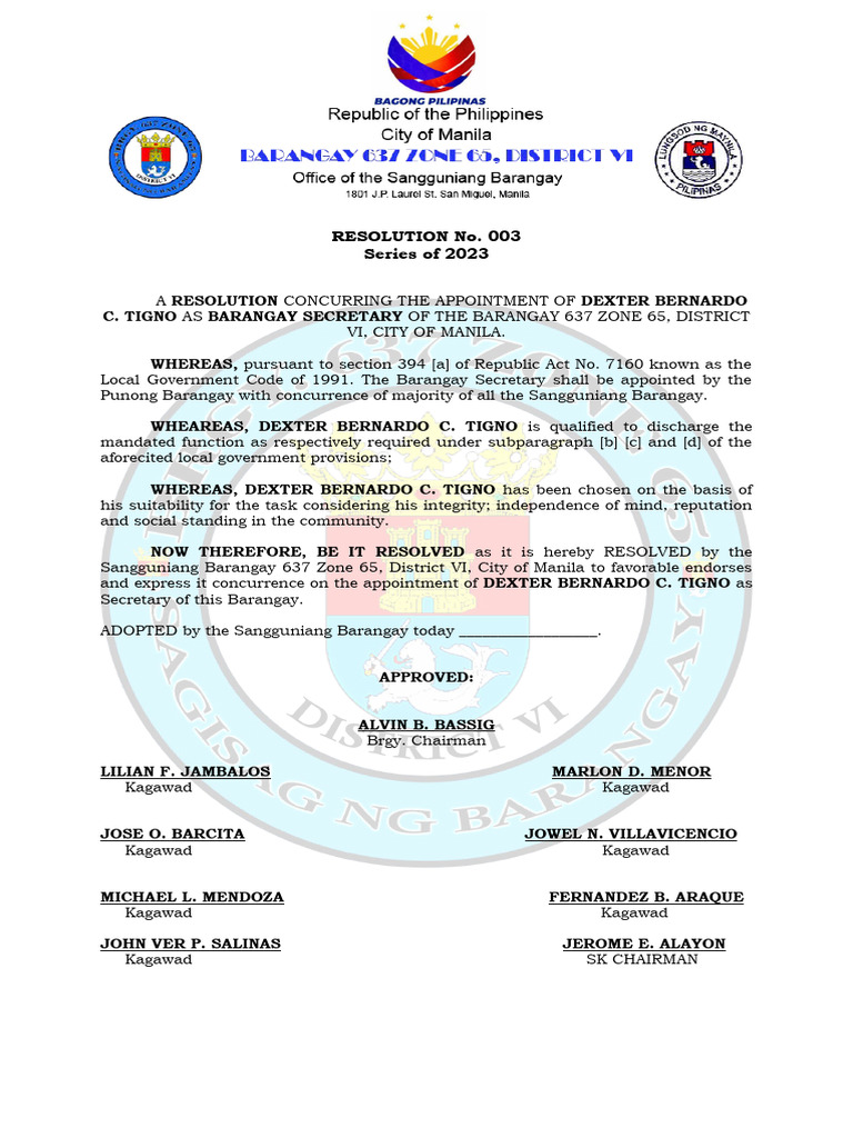 Barangay 637 Secretary Appointment | PDF