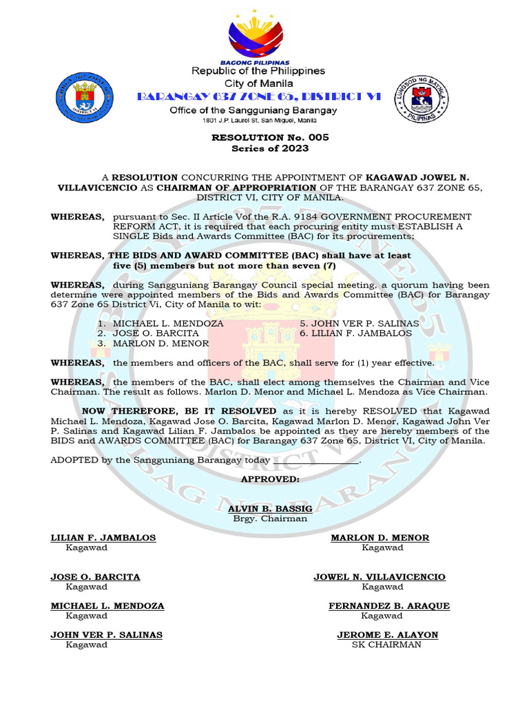 Resolution No 005 2023 Appointing Appropriation | PDF