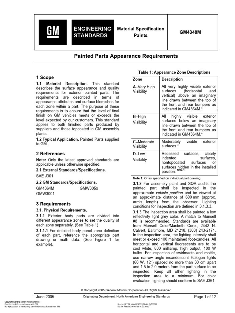 Painted Parts Appearance Requirements 4348M | PDF | Specification (Technical Standard) | Lighting