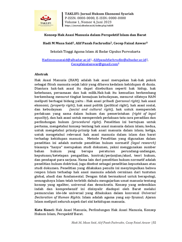 Konsep Hak Asasi Manusia Dalam Perspektif Islam Dan Barat Hadi M Musa ...