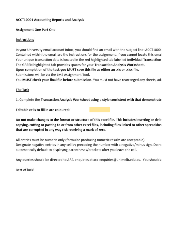 ACCT10001 Assignment 1 Submission Sheet Part One 1361206 | PDF ...