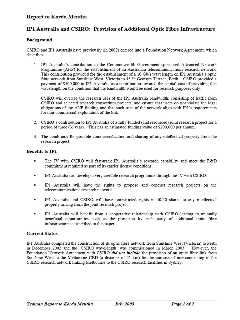 CSIRO Brief On Fibre Swap | PDF | Sydney | Optical Fiber