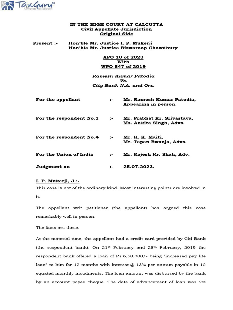 Ramesh Kumar Patodia Vs City Bank N.A. and Ors. Calcutta High Court ...
