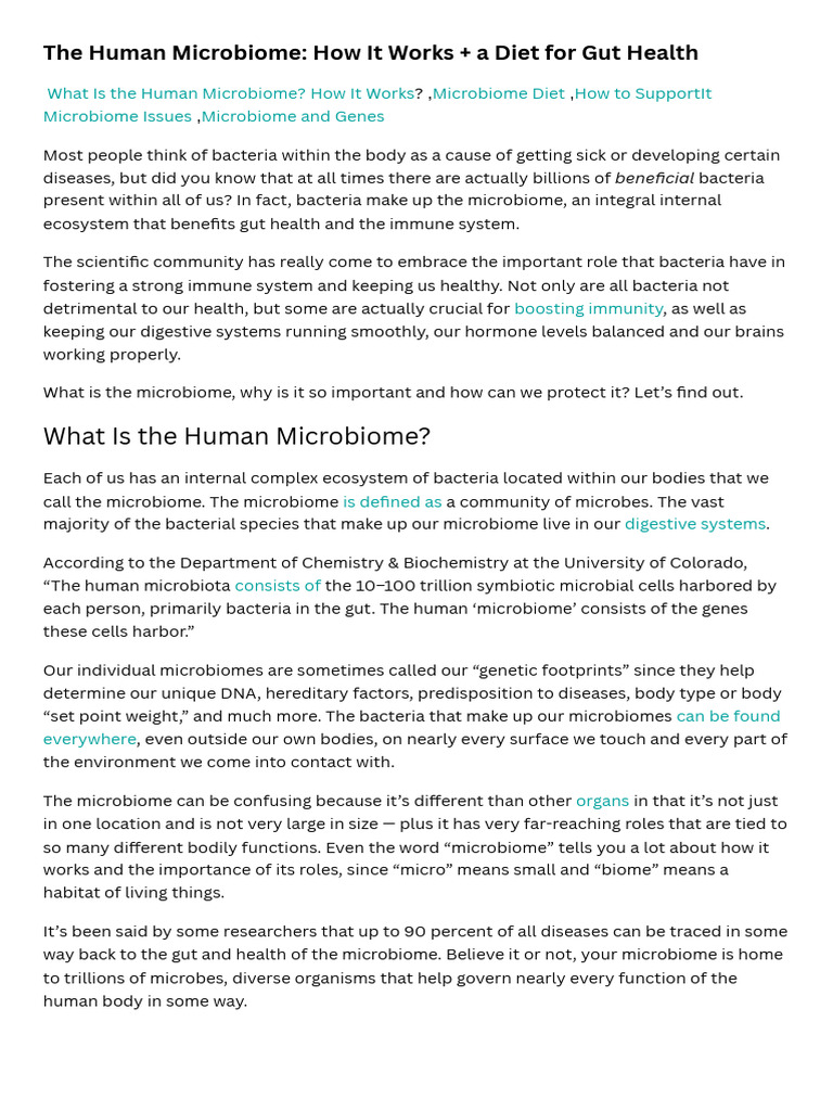 The Human Microbiome How It Works + A Diet For Gut Health | Download Free PDF | Microbiota | Fat