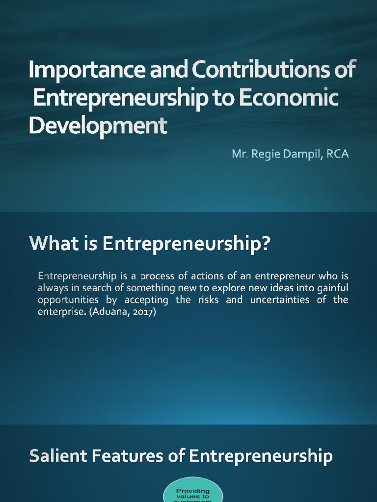 Lesson 3 Importance and Contributions of Entrepreneurship To Economic ...