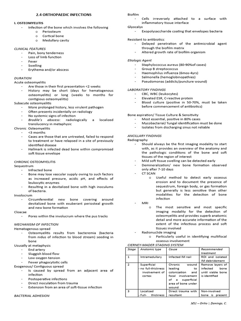 2.4 Orthopaedic Infections | PDF | Medical Specialties | Clinical Medicine