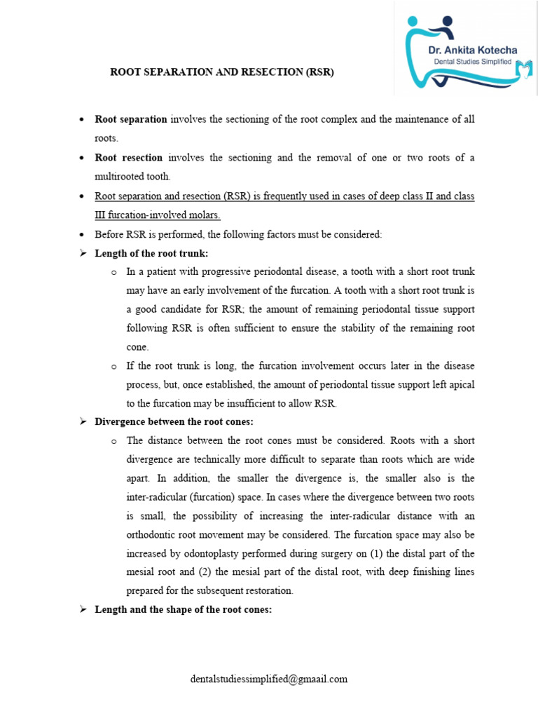 ROOT SEPARATION AND RESECTION Part 1 Factors | PDF | Mouth | Health ...
