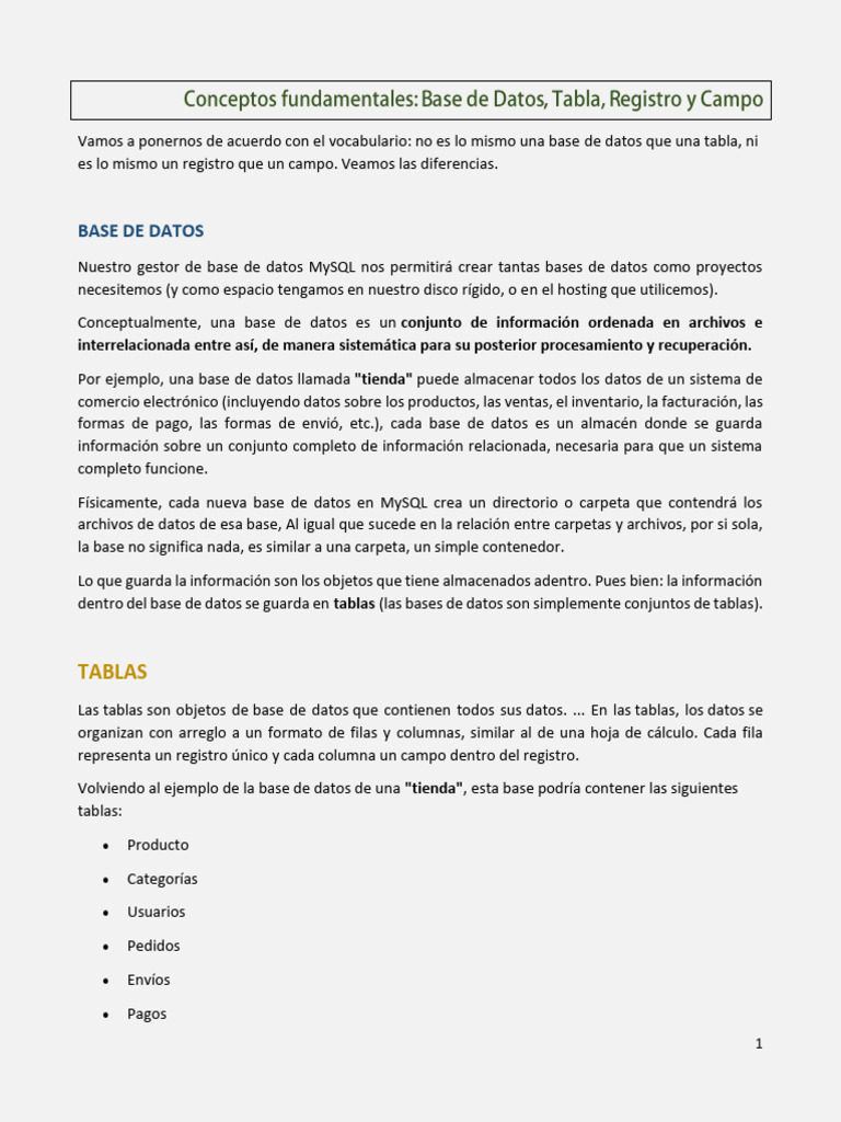 Conceptos Fundamentales - DB - Tablas | PDF | Bases de datos | Archivo de computadora