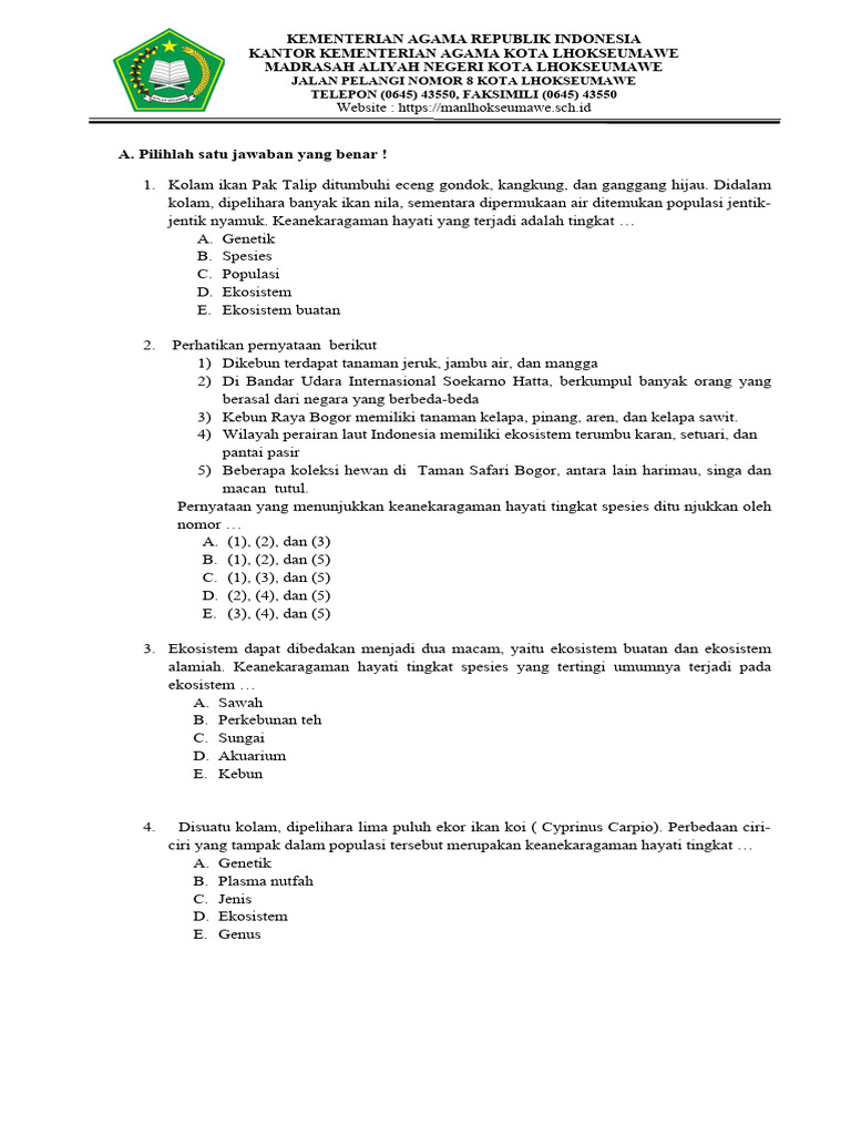 SOAL Kelas 10 Semester Ganjil 2023-2024 | PDF