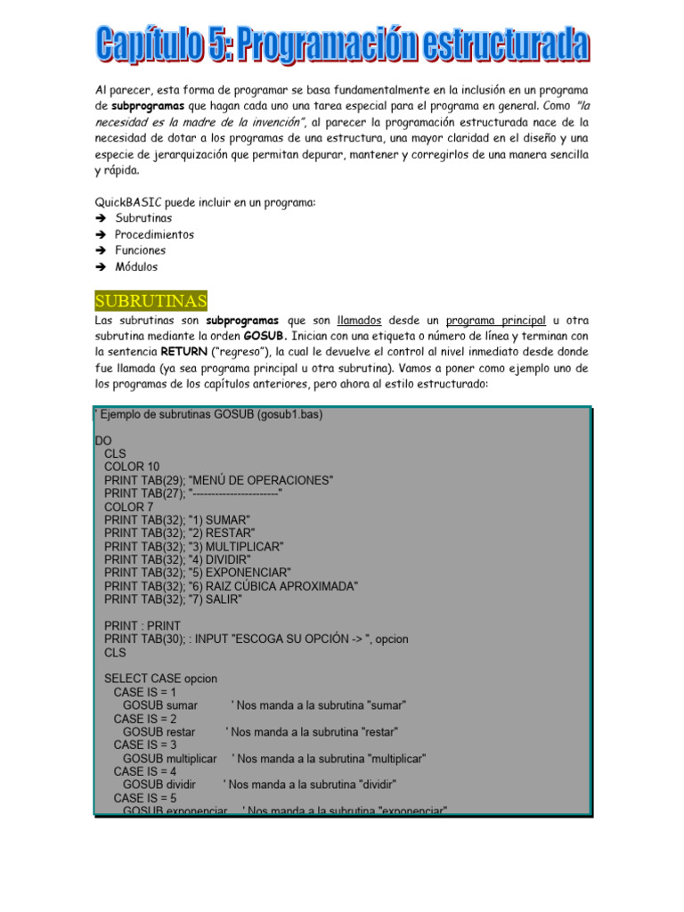 Capítulo 5 - Programación Estructurada | PDF | Básico | Variable ...
