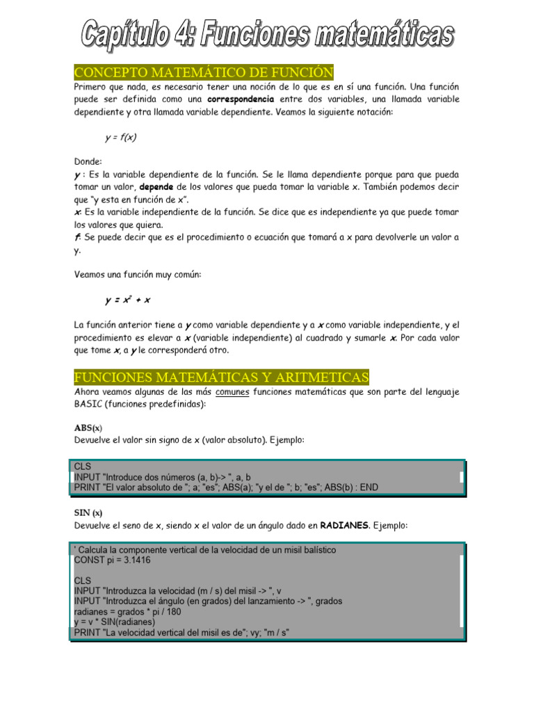 Capítulo 4 - Funciones Matemáticas | PDF | Función (Matemáticas) | Variable (Matemáticas)