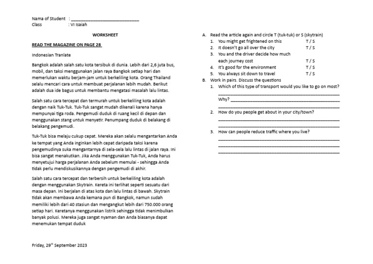 Worksheet Read The Magazine On Page 28 | PDF