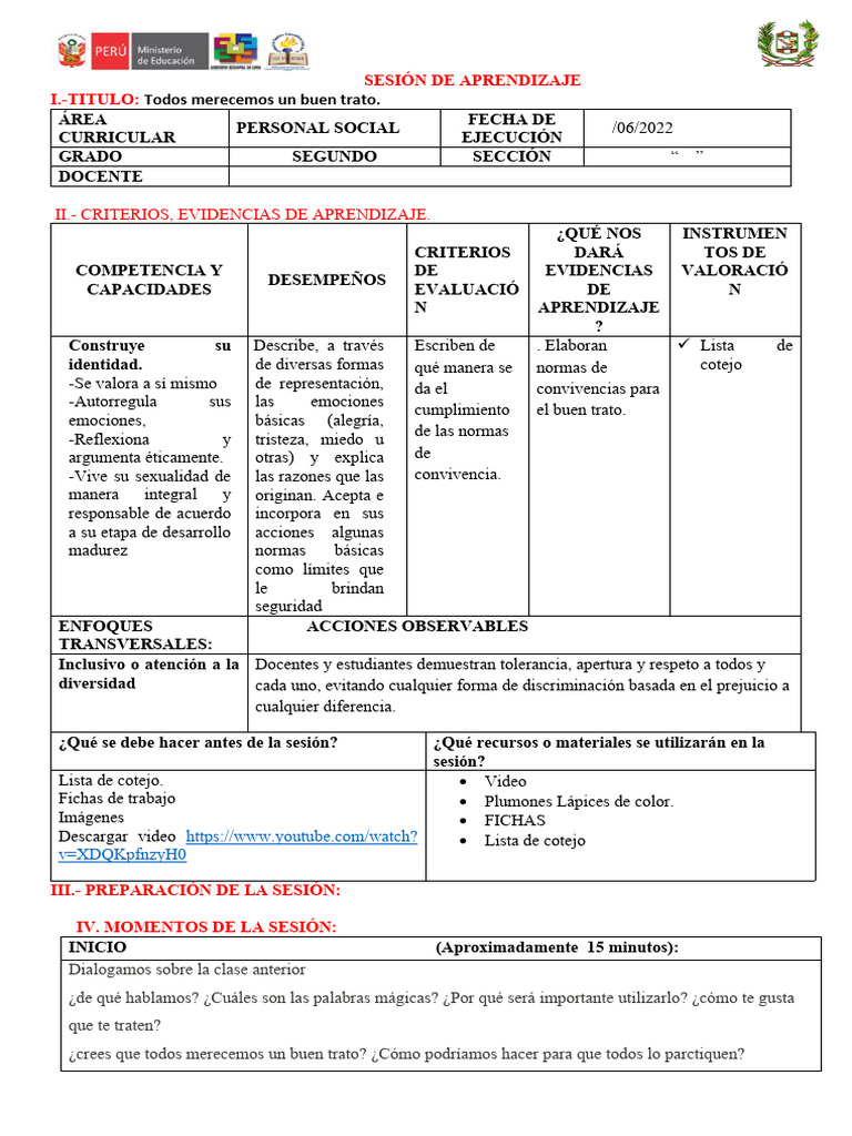 Sesion Buen Trato | PDF | Aprendizaje | Salón de clases