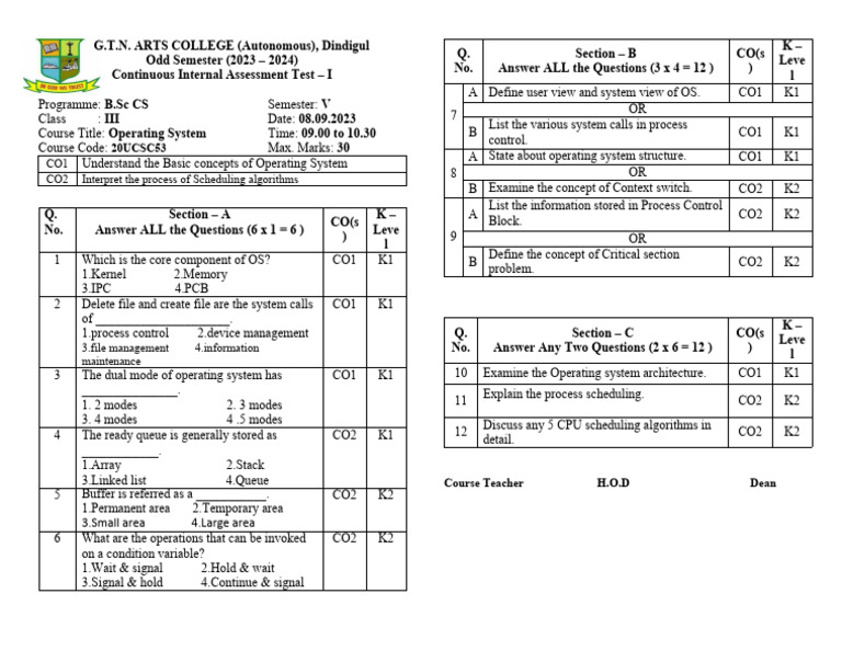 20ucsc53 Os | PDF | Operating System | Scheduling (Computing)