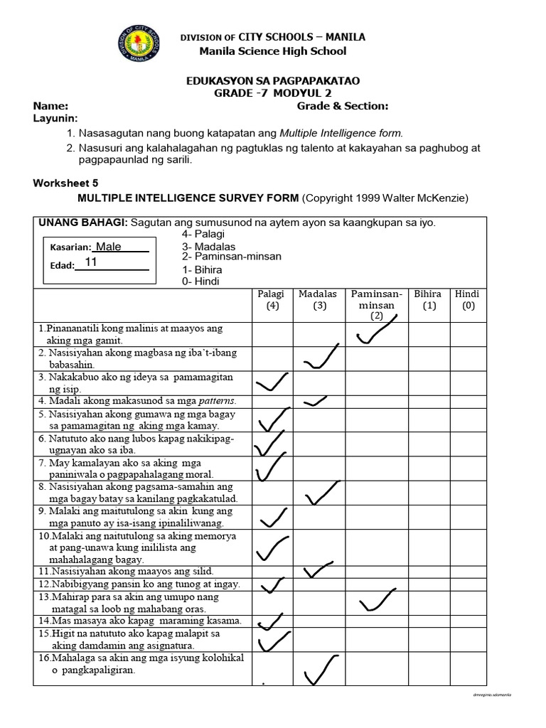 Edited Princeedxanne Delgado MULTIPLE INTELLIGENCE SURVEY FORM | PDF