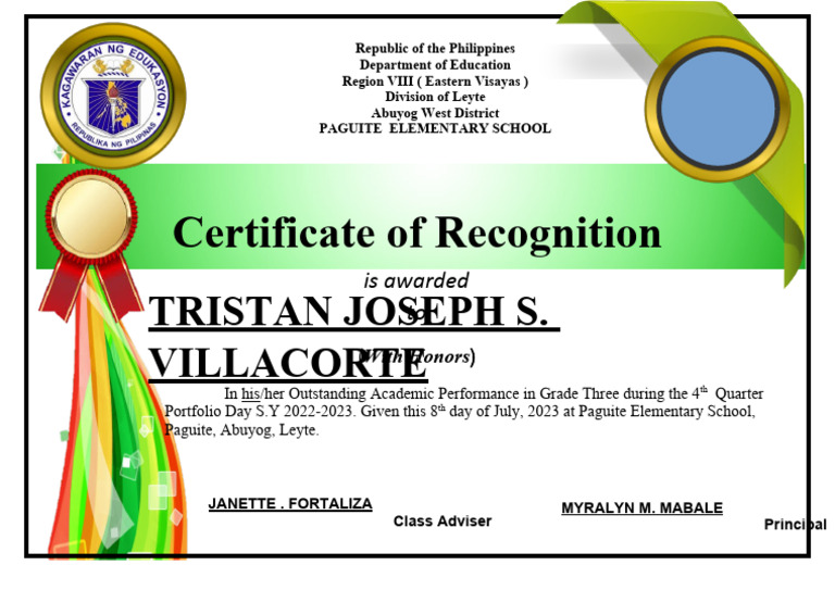 Grade 3 Certificate Award | PDF