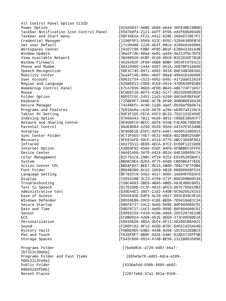 Control Panel CLSID | PDF | Computing | Software