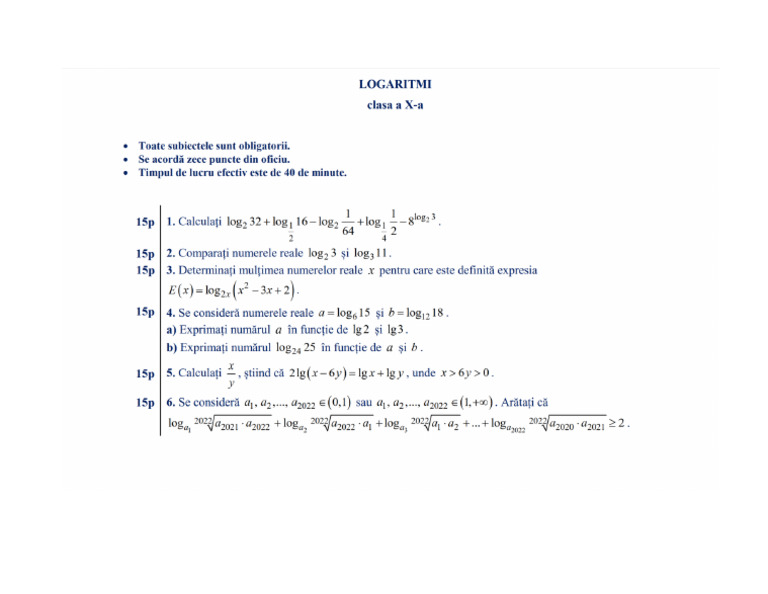 Test Logaritmi | PDF
