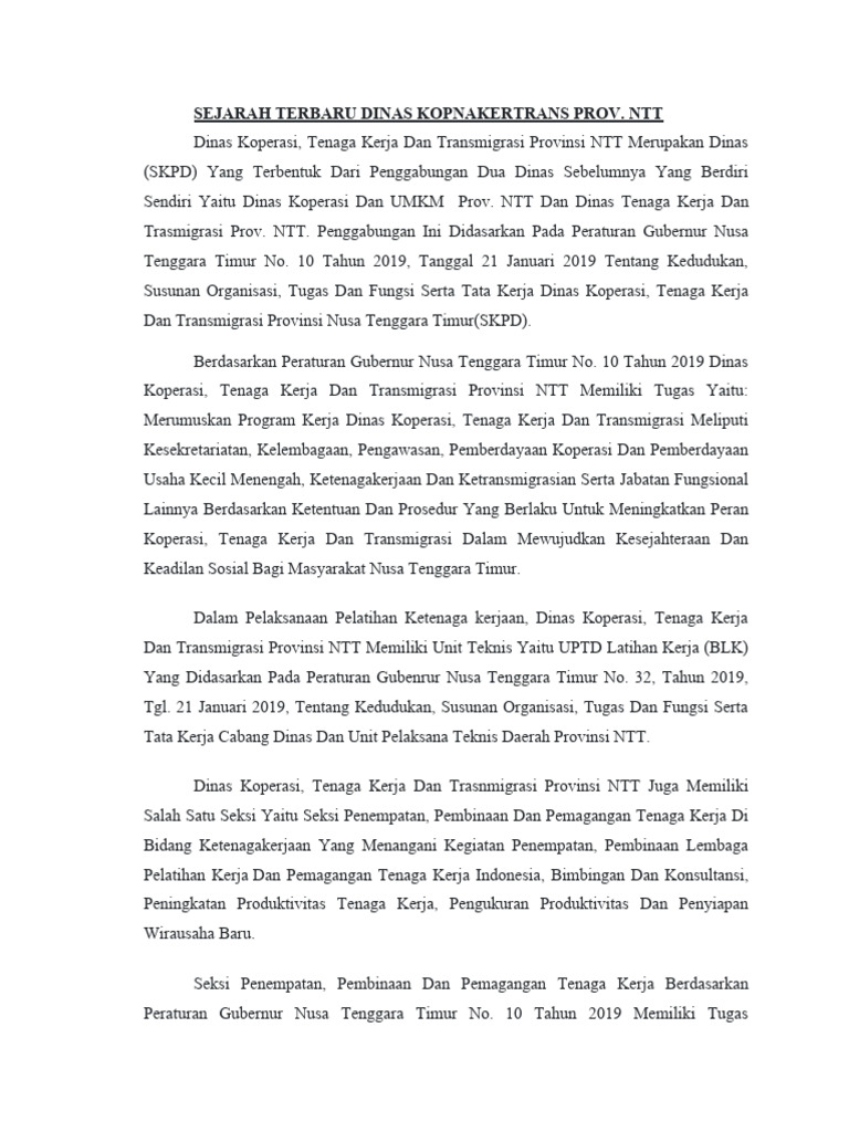Sejarah Terbaru Dinas Kopnakertrans Prov | PDF
