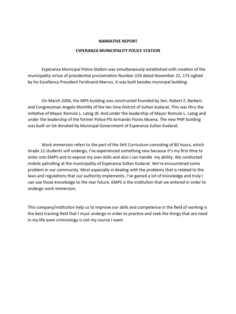 Narrative Report | PDF