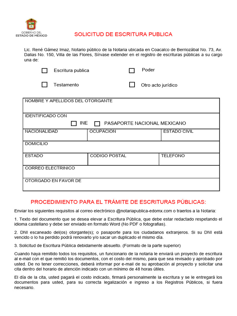 Solicitud de Escritura Publica | PDF