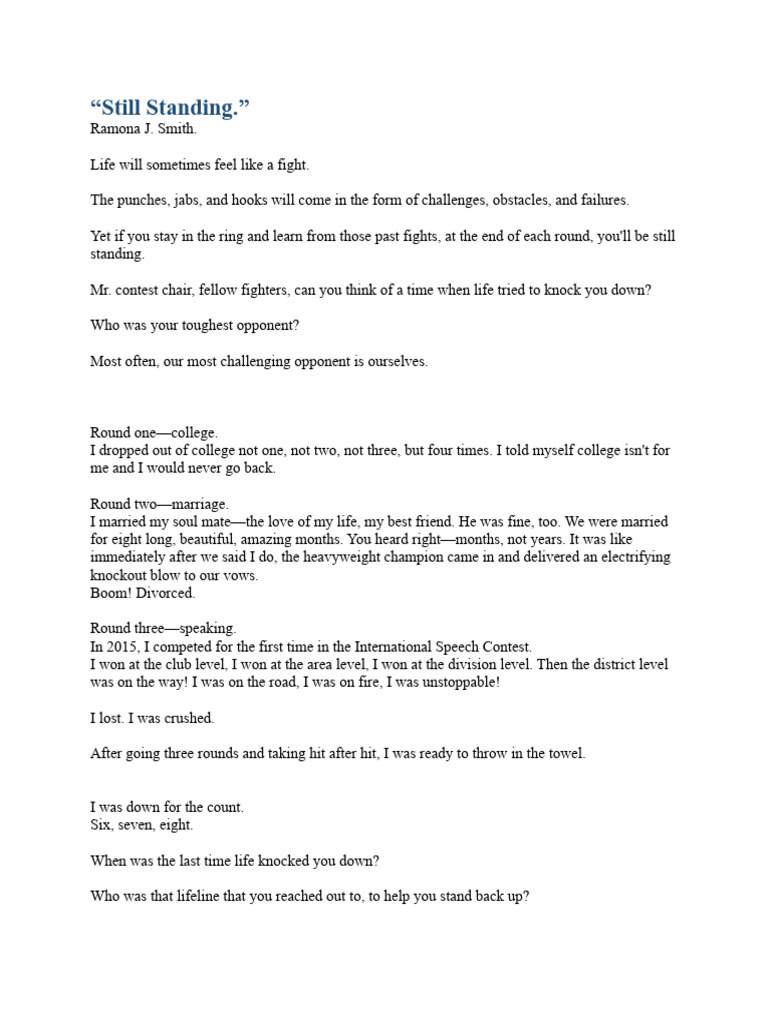 Speech Transcript Still Standing | PDF | Professional Wrestling ...