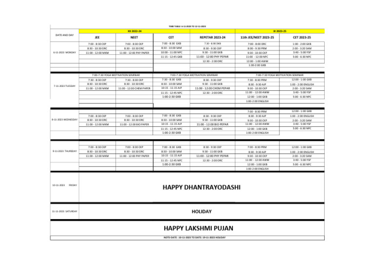 Time Table 6-11-2023 To 12-11-2023 | PDF