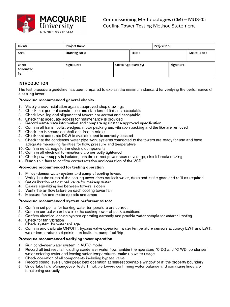 MUS-5 Cooling Tower Testing | PDF | Water | Capacitor