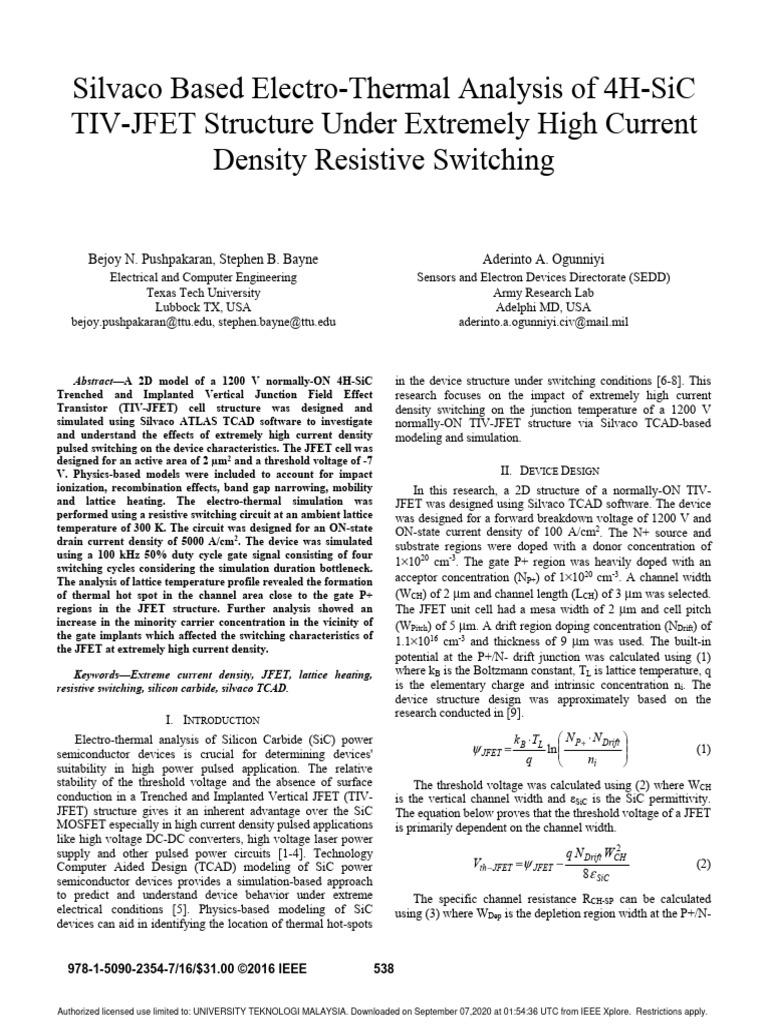 Silvaco-Based Electro-Thermal Analysis of 4H-SiC TIV-JFET | PDF | Field ...