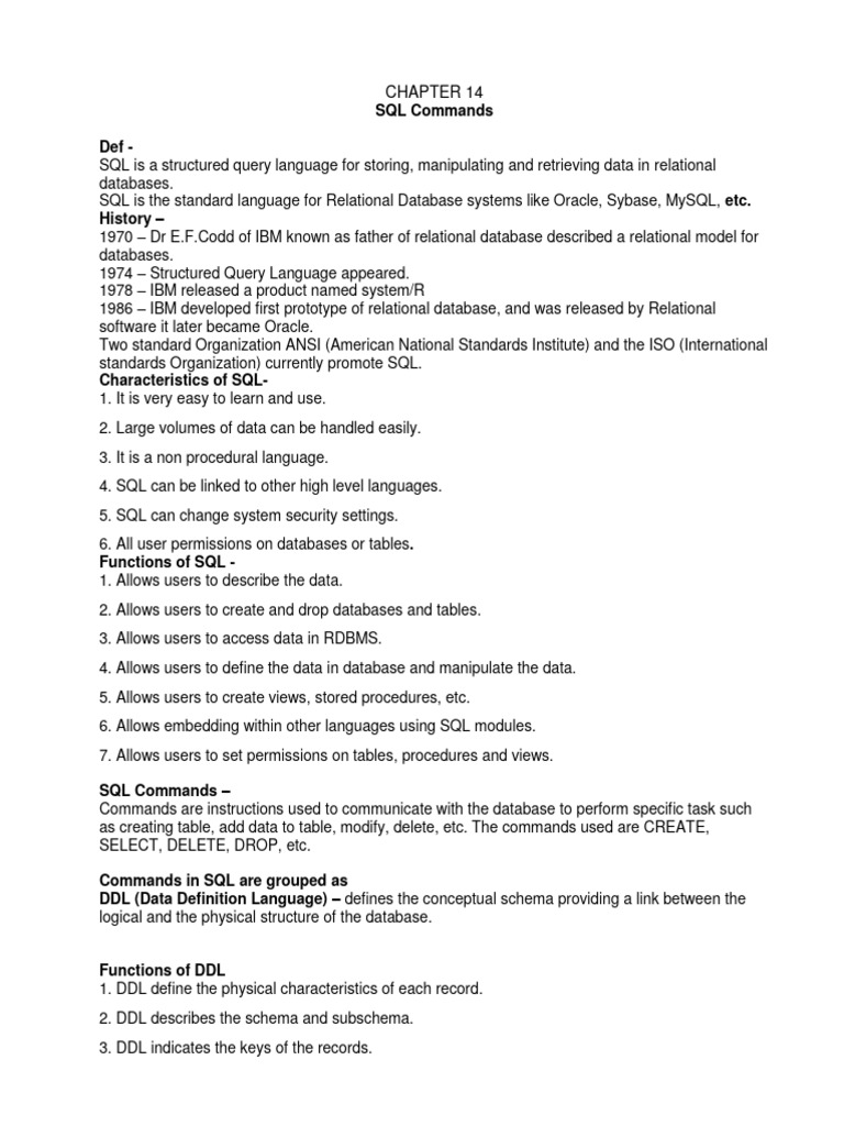 CH 14 SQL | Download Free PDF | Relational Database | Sql